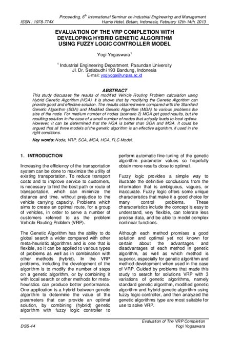 Pdf Evaluation Of The Vrp Completion With Developing Hybrid Genetic Algorithmusing Fuzzy Logic