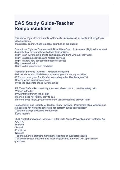 EAS Study Guide Teacher Responsibilities Questions With Correct Answers EAS Stuvia US