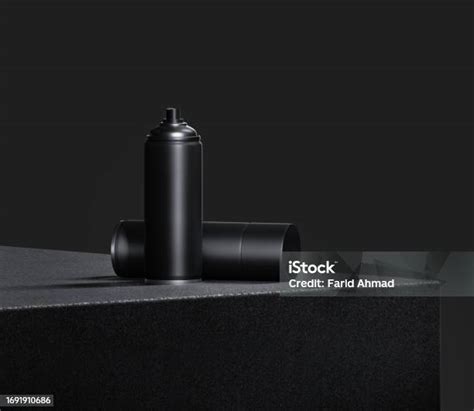 브랜드 모형을 위한 연단의 빈 알루미늄 스프레이 캔 모형을 위한 3d 렌더링 회색 배경에 페인트 3d 렌더링 0명에 대한 스톡