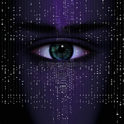 cybernetic eye with binary code background vector illustration stock illustration illustration