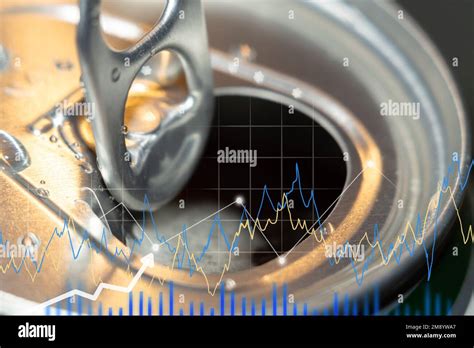 Growth Chart Beer Production Soda Sales Open Lid Cans Of Aluminum Beverage Cans Macro Stock