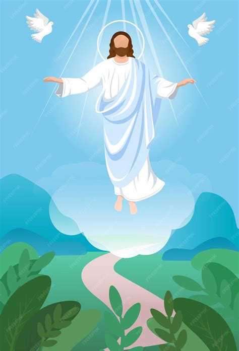 하늘 벡터 일러스트 레이 션에 예수 그리스도와 승천 일 디자인 프리미엄 벡터