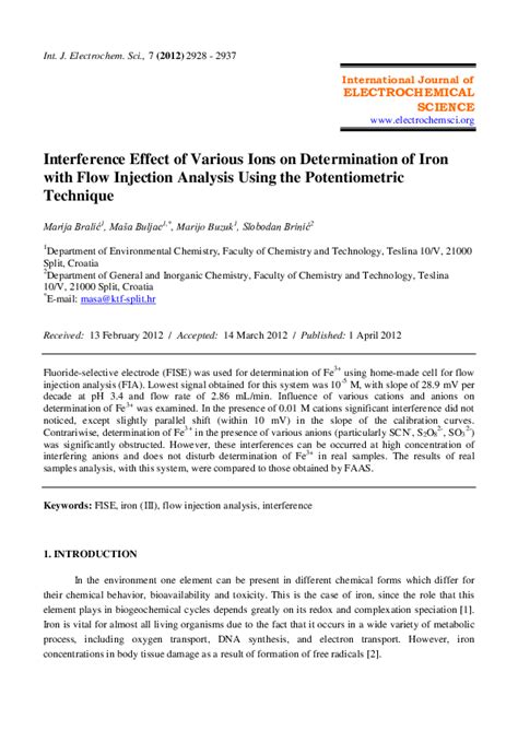 Pdf Interference Effect Of Various Ions On Determination Of Iron With