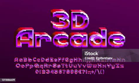 3d 아케이드 알파벳 글꼴 픽셀 문자 숫자 및 문장 부호 컴퓨터 글자에 대한 스톡 벡터 아트 및 기타 이미지 컴퓨터 글자 픽셀 아트 0명 Istock
