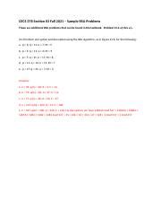 Sample RSA Problems Doc Docx CECS 378 Section 03 Fall 2021 Sample RSA Problems These Are