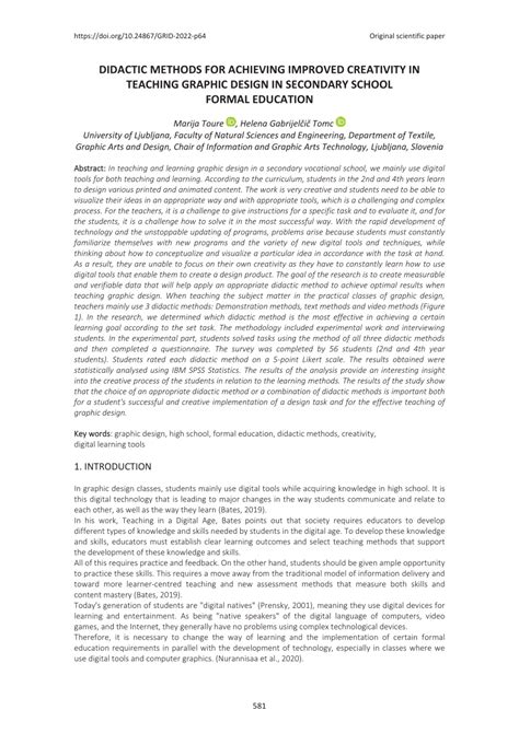 Pdf Didactic Methods For Achieving Improved Creativity In Teaching Graphic Design In Secondary