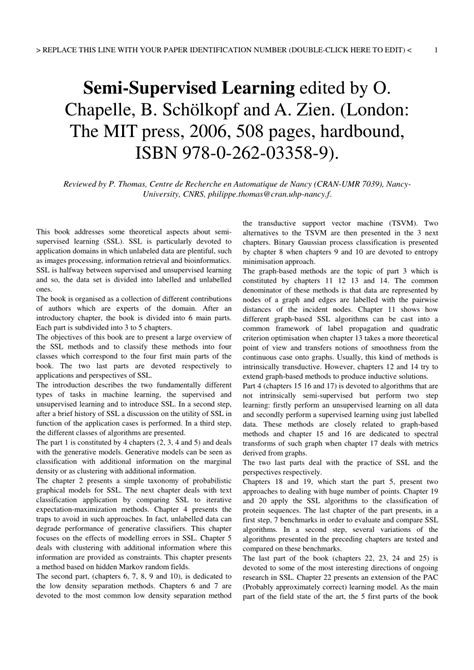 Pdf Semi Supervised Learning By Olivier Chapelle Bernhard Schölkopf And Alexander Zien Review