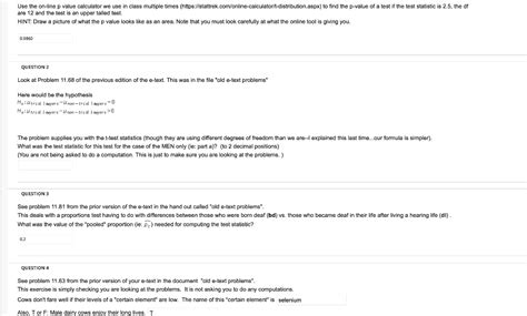 Solved Use The On Line P Value Calculator We Use In Class Chegg Com