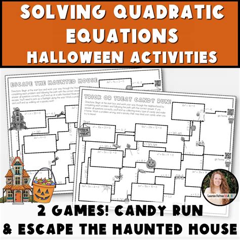 Solving Quadratic Equations Halloween Math Activity Algebra 1 And 2 High Lauren Fulton Math