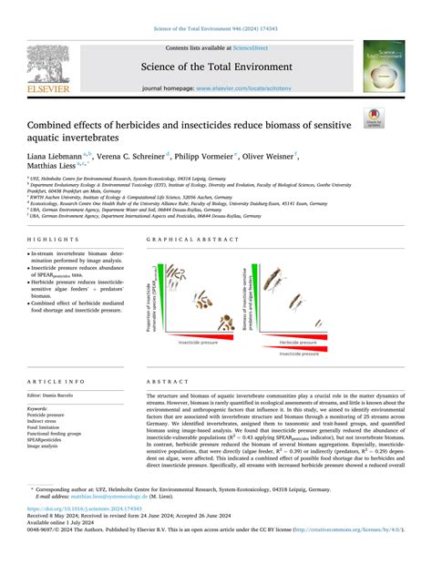 Pdf Combined Effects Of Herbicides And Insecticides Reduce Biomass Of
