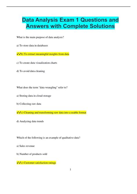 Data Analysis Exam Questions And Answers With Complete Solutions Data Analysis Exm Stuvia US