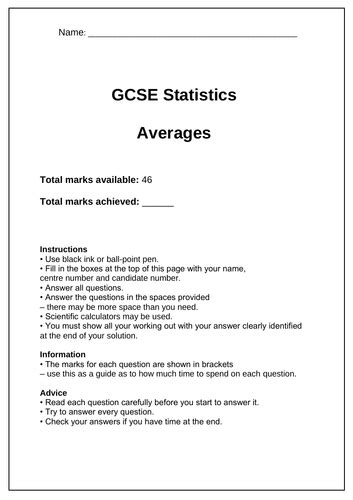 Averages Exam Questions Gcse Statistics Teaching Resources