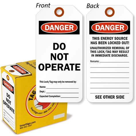 Danger Do Not Operate Lock Out Tag In A Box SKU T Box