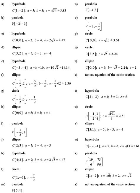 Answers To Math Exercises And Math Problems Analytic Geometry Of The Conic Sections