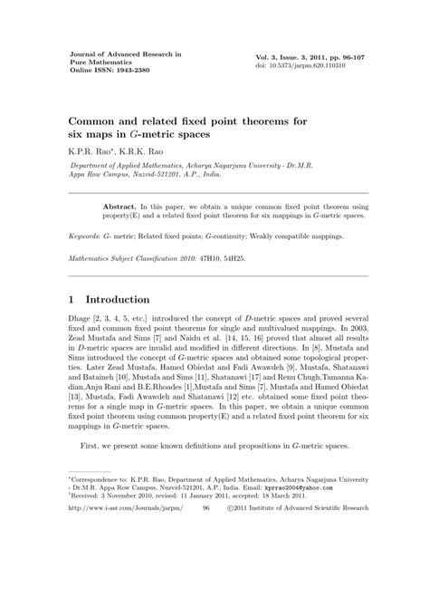 Pdf Common And Related Fixed Point Theorems For Six Maps In G Metric Spaces