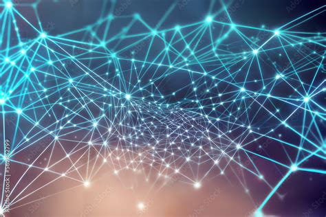 Interconnected Web Of Glowing Nodes Mesh Network Neural Network