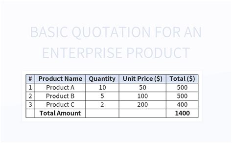 Basic Quotation For An Enterprise Product Excel Template And Google Sheets File For Free