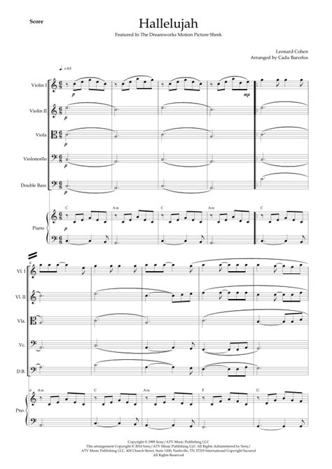 Hallelujah Arr Cadu Barcelos By Andrea Bocelli Sheet Music For