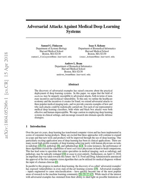 Adversarial Attacks Against Medical Deep Learning Systems Pdf Medical Diagnosis Deep Learning