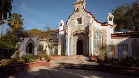 Colored Tile Background Enhances The Exterior Of An Ornate Building