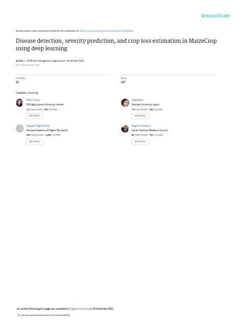 Diseasedetectionseveritypredictionandcroplossestimationinmaizecropusingdeeplearning Pdf