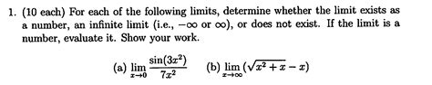 Solved Each For Each Of The Following Limits Chegg Com