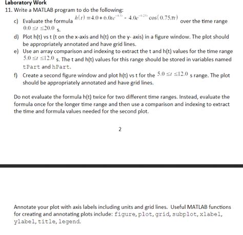 Solved Laboratory Work Write A Matlab Program To Do The Chegg