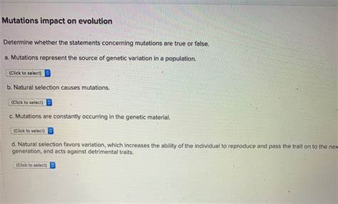 Solved Mutations Impact On Evolution Determine Whether The