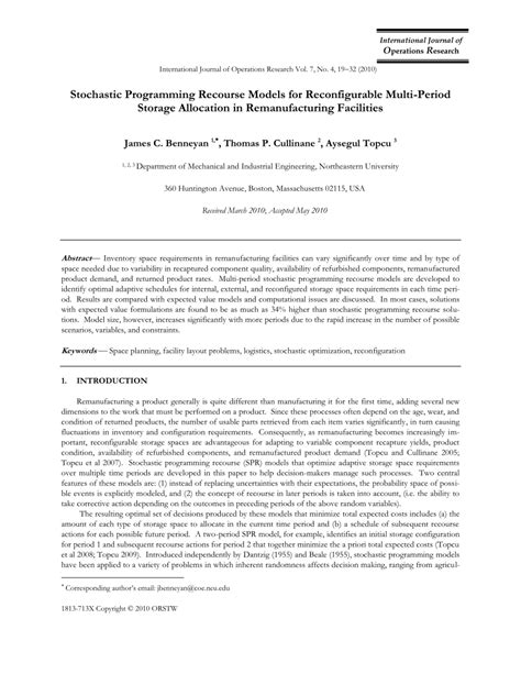 Pdf Stochastic Programming Recourse Models For Reconfigurable Multi Period Storage Allocation