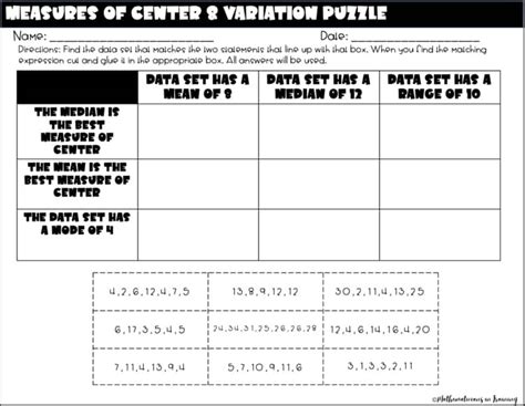 Measures Of Center And Variation Digital And Print Activity Tpt