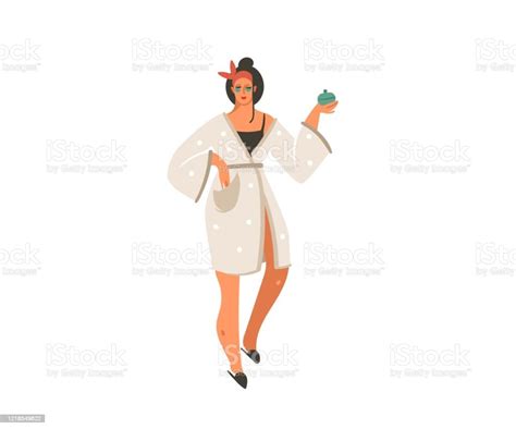 손으로 그린 벡터 추상 만화 현대 그래픽 소녀 루틴 에서 홈 일러스트 아트 고립 에 흰색 배경 깨끗한에 대한 스톡 벡터 아트 및 기타 이미지 Istock