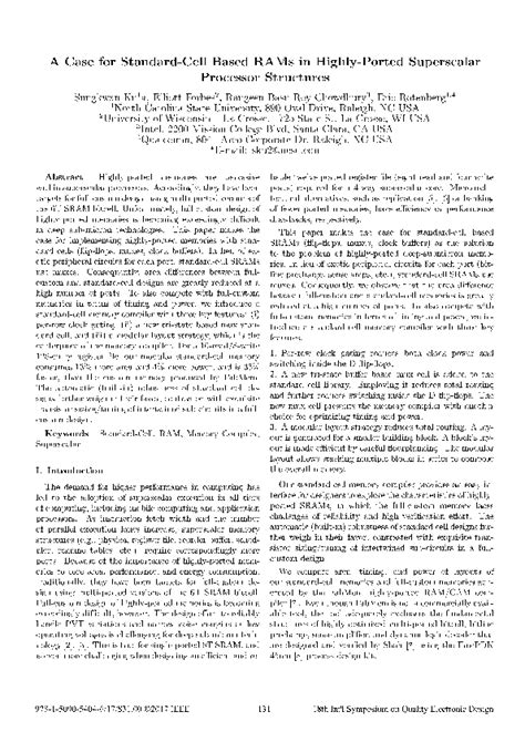 Pdf A Case For Standard Cell Based Rams In Highly Ported Superscalar