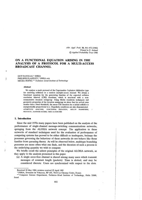 Pdf On A Functional Equation Arising In The Analysis Of A Protocol For A Multi Access
