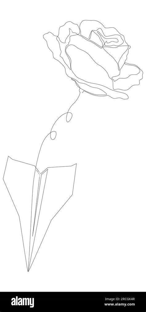 One Continuous Line Of Paper Airplane With Rose Flowers Thin Line Illustration Vector Concept
