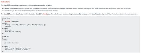 Solved Instructions The Class Bst Creates Binary Search