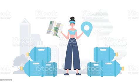 지도를 들고 있는 소녀 물 배달 운영자 세련된 캐릭터는 완전한 성장으로 묘사됩니다 벡터 가득 찬에 대한 스톡 벡터 아트 및 기타 이미지 Istock