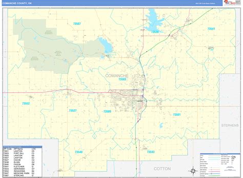 Comanche County Ok Zip Code Wall Map Basic Style By Marketmaps Mapsales