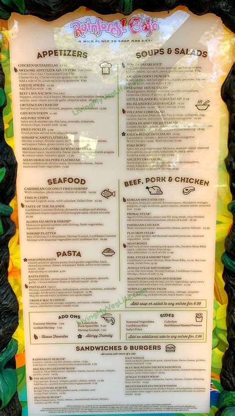 Rainforest Cafe Menu Menu Au Rainforest Cafe Niagara Falls Canada