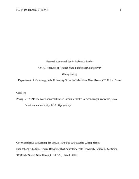 Pdf Network Abnormalities In Ischemic Stroke A Meta Analysis Of Resting State Functional