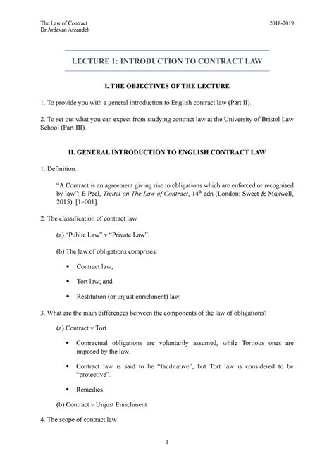 Contract Law Lecture 1 The Law Of Contract Dr Ardavan Arzandeh Lecture 1 Introduction To