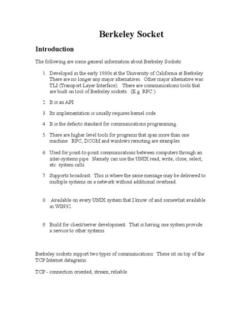 Berkeley Socket Pdf Network Socket Port Computer Networking