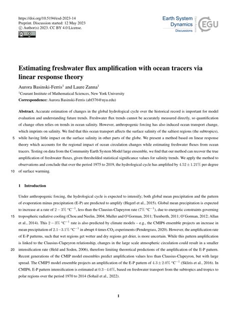 Pdf Estimating Freshwater Flux Amplification With Ocean Tracers Via Linear Response Theory