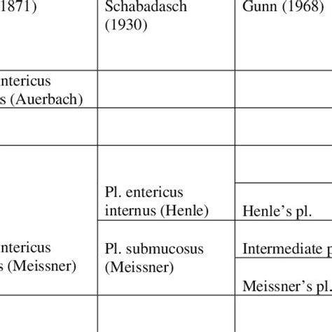 Representation Of Submucosal Plexus Terms Given By Selected Authors Download Table