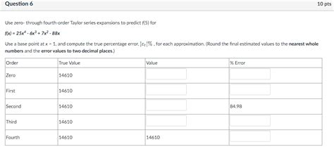 Solved Use Zero ﻿through Fourth Order Taylor Series