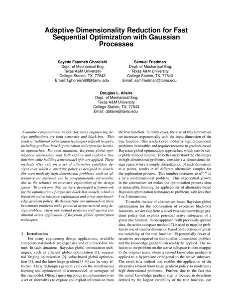 Pdf Adaptive Dimensionality Reduction For Fast Sequential Optimization With Gaussian Processes