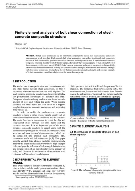 Pdf Finite Element Analysis Of Bolt Shear Connection Of Steel