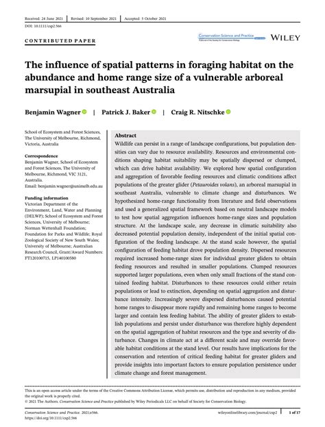 Pdf The Influence Of Spatial Patterns In Foraging Habitat On The Abundance And Home Range Size