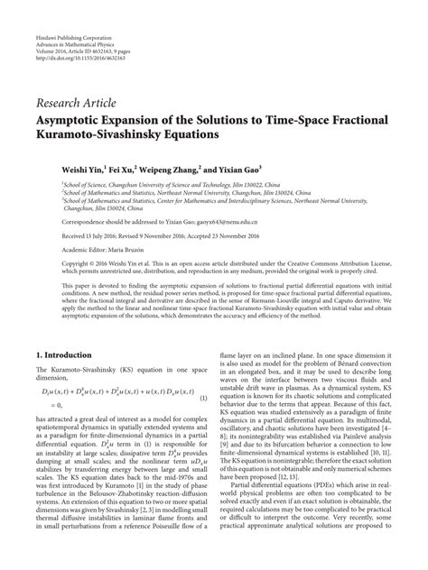 Pdf Asymptotic Expansion Of The Solutions To Time Space Fractional Kuramoto Sivashinsky Equations