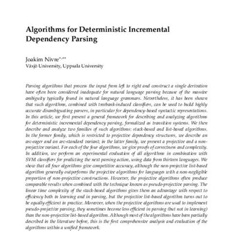 Algorithms For Deterministic Incremental Dependency Parsing Acl Anthology