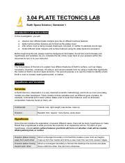 ESS Plate Tectonics Lab Pdf PLATE TECTONICS LAB Earth Space Science Semester